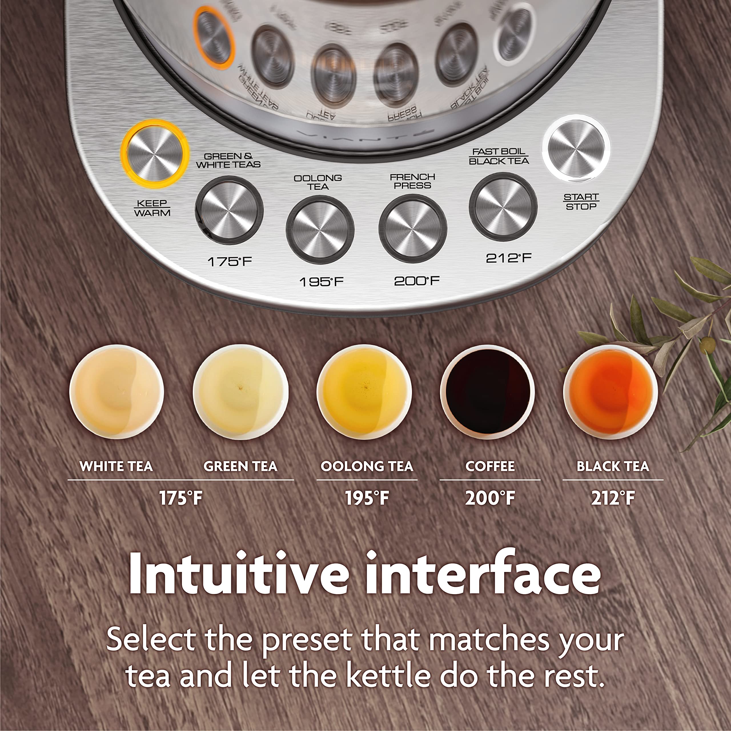 Hot Tea Maker Electric Glass Kettle with tea infuser and temperature control. Automatic Shut off. Brewing Programs for your favorite teas and Coffee.