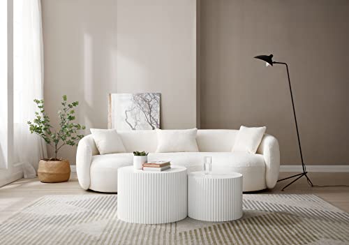 96.4" Mid Century Modern Curved Sofa for Living Room, 3-Seat Upholstery Boucle Fabric Couch for Bedroom, Office, Apartment (Beige)