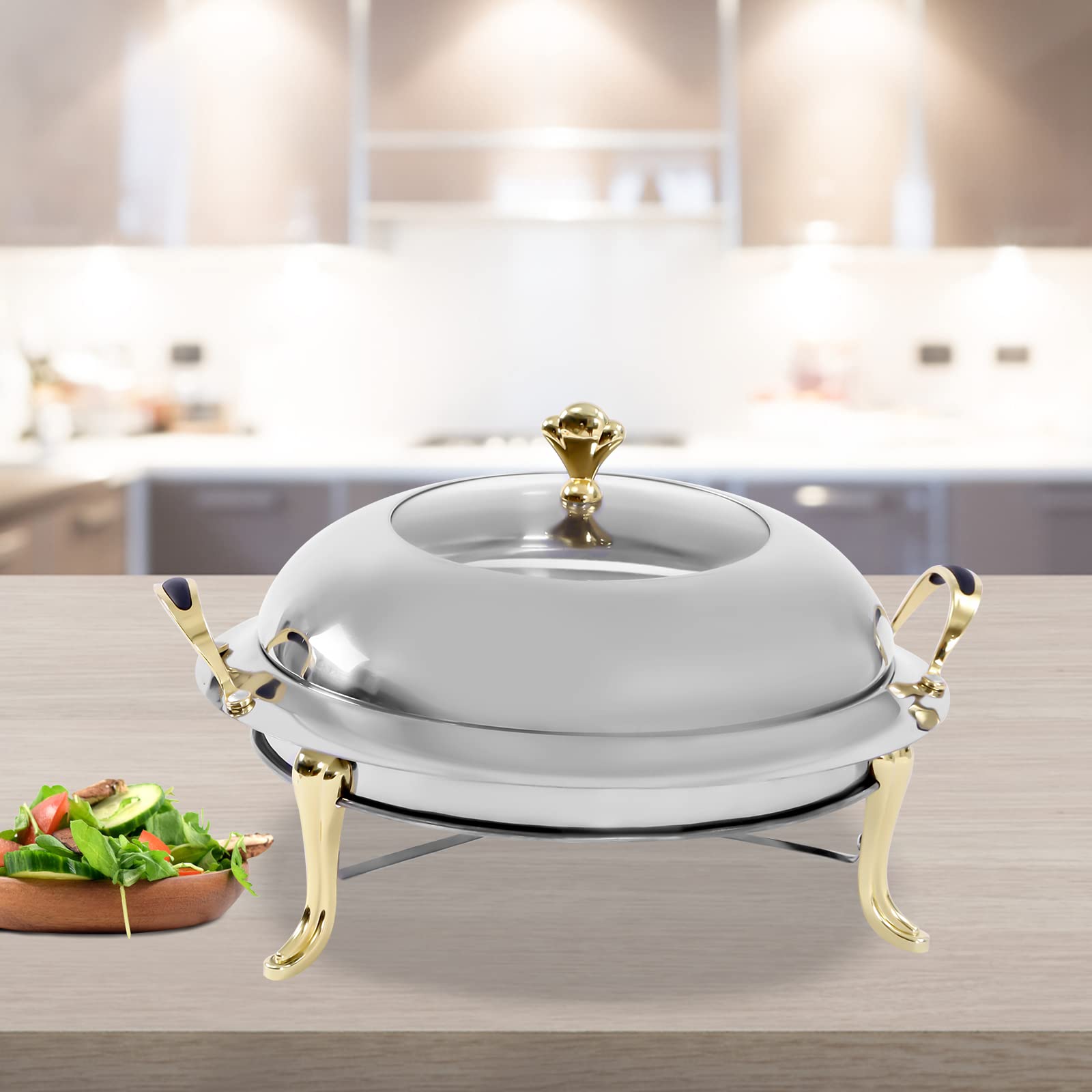 Round Chafing Dish Stainless Steel Chafing Dish Buffet Chafer 3L Catering Chafers and Buffet Warmers with Fuel Holder