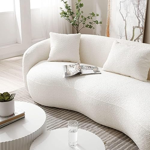 96.4" Mid Century Modern Curved Sofa for Living Room, 3-Seat Upholstery Boucle Fabric Couch for Bedroom, Office, Apartment (Beige)