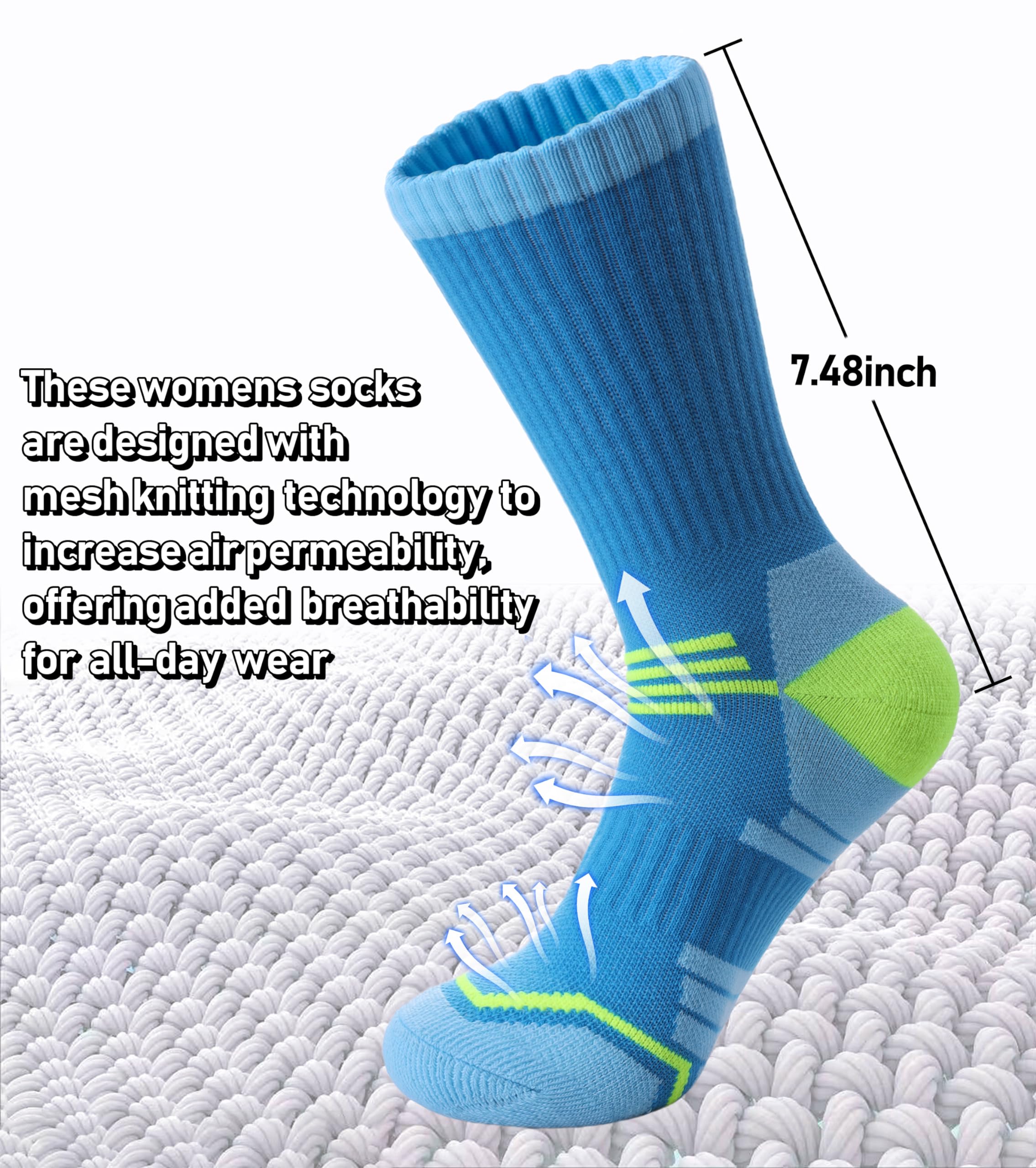 FNOVCO Women's Hiking Walking Running Crew Socks Thick Cushioned Athletic Compression Socks 5 Pairs (Multicolor 02, 8-10)