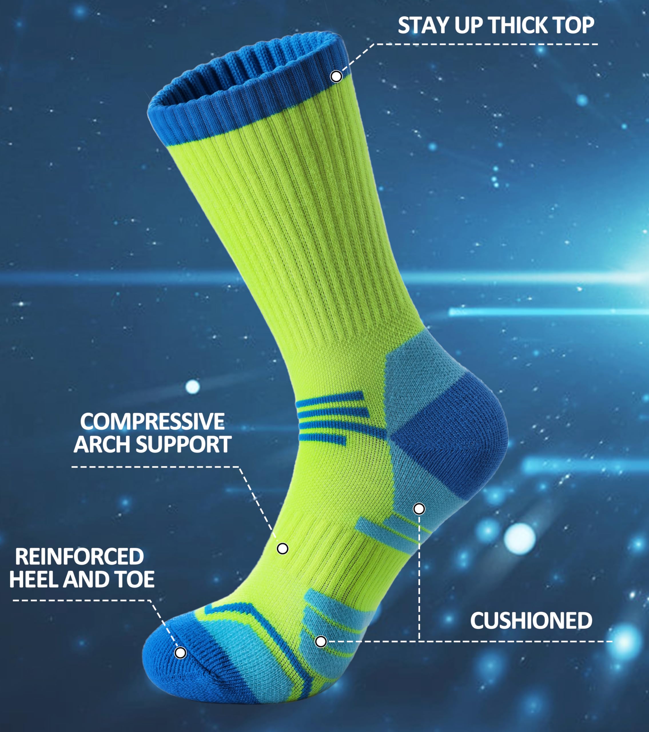 FNOVCO Women's Hiking Walking Running Crew Socks Thick Cushioned Athletic Compression Socks 5 Pairs (Multicolor 02, 8-10)