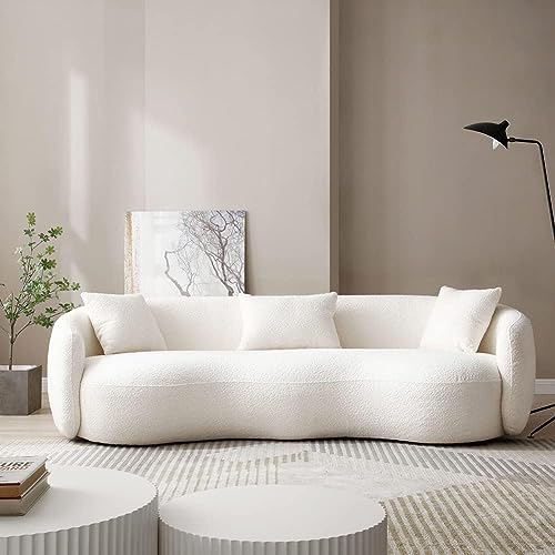 96.4" Mid Century Modern Curved Sofa for Living Room, 3-Seat Upholstery Boucle Fabric Couch for Bedroom, Office, Apartment (Beige)