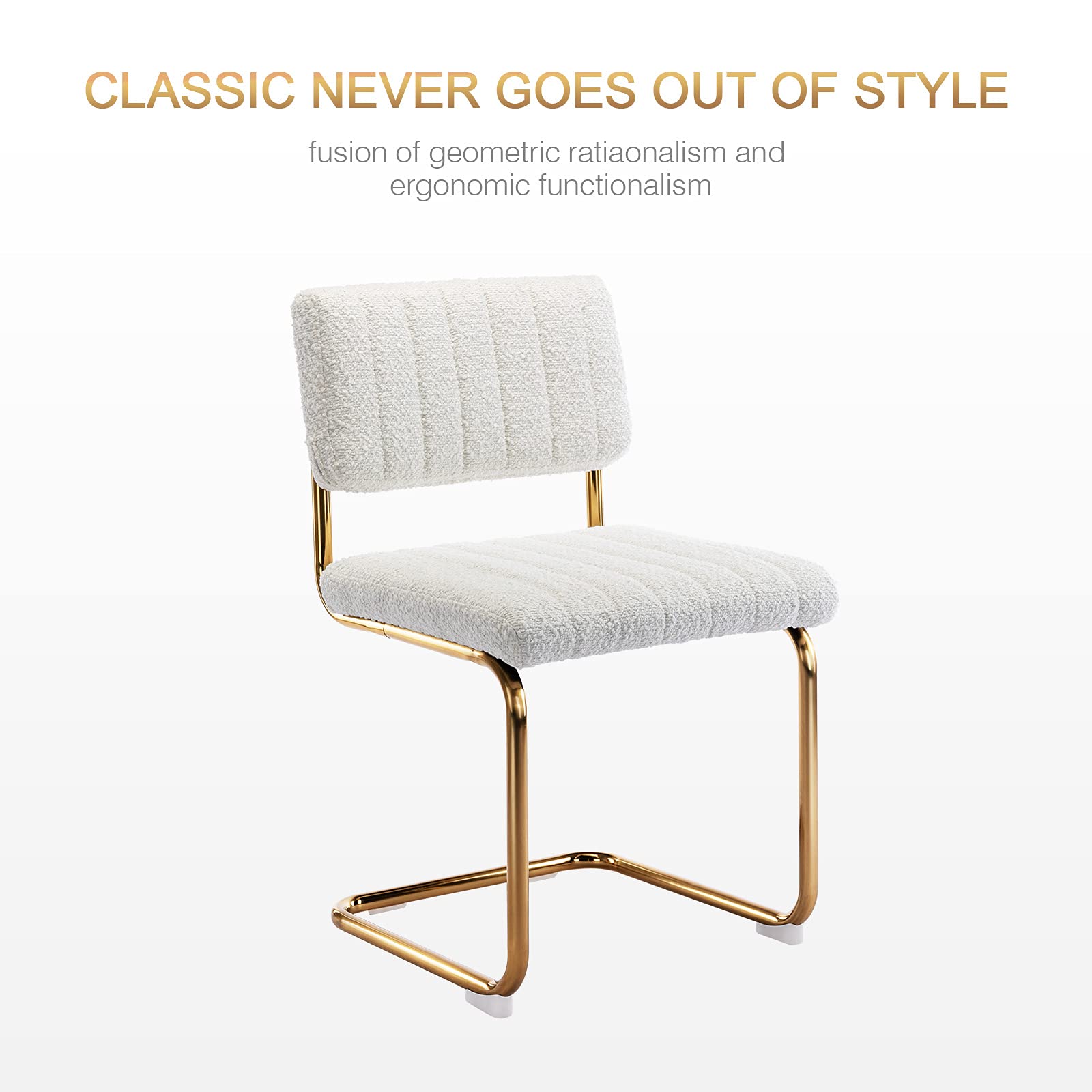 Zesthouse Mid Century Boucle Dining Chairs Set of 2, White Retro Kitchen Chairs with Gold Legs, Upholstered Armless Accent Chairs Side Chairs for Living Room