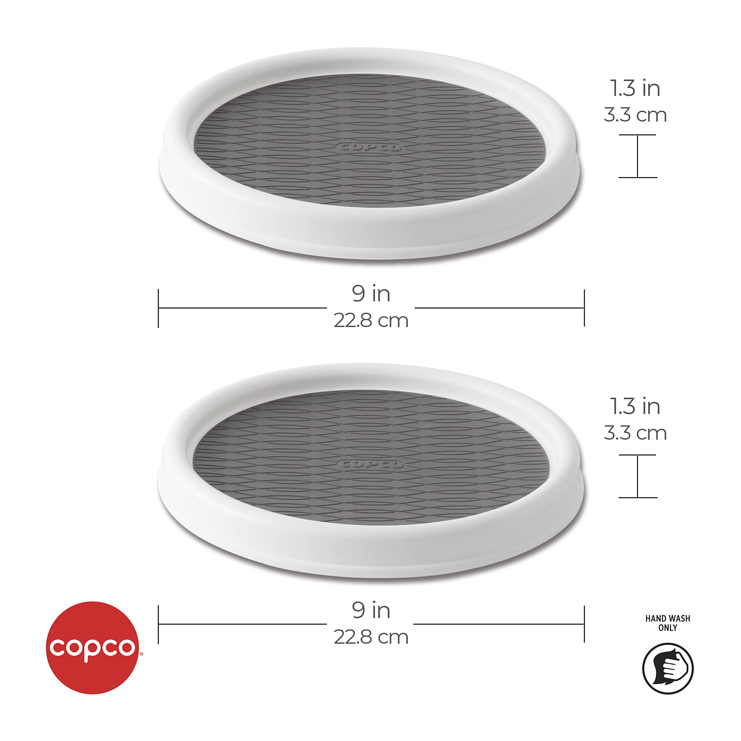 Copco Non-Skid Pantry Cabinet Lazy Susan Turntable, 9-Inch, White/Gray 2