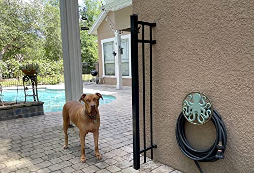 Zeckos Cast Iron 12 inch Octopus Decorative Wall Mounted Hanging Garden Hose Holder Verdigris Green Finish - 125 ft Hose