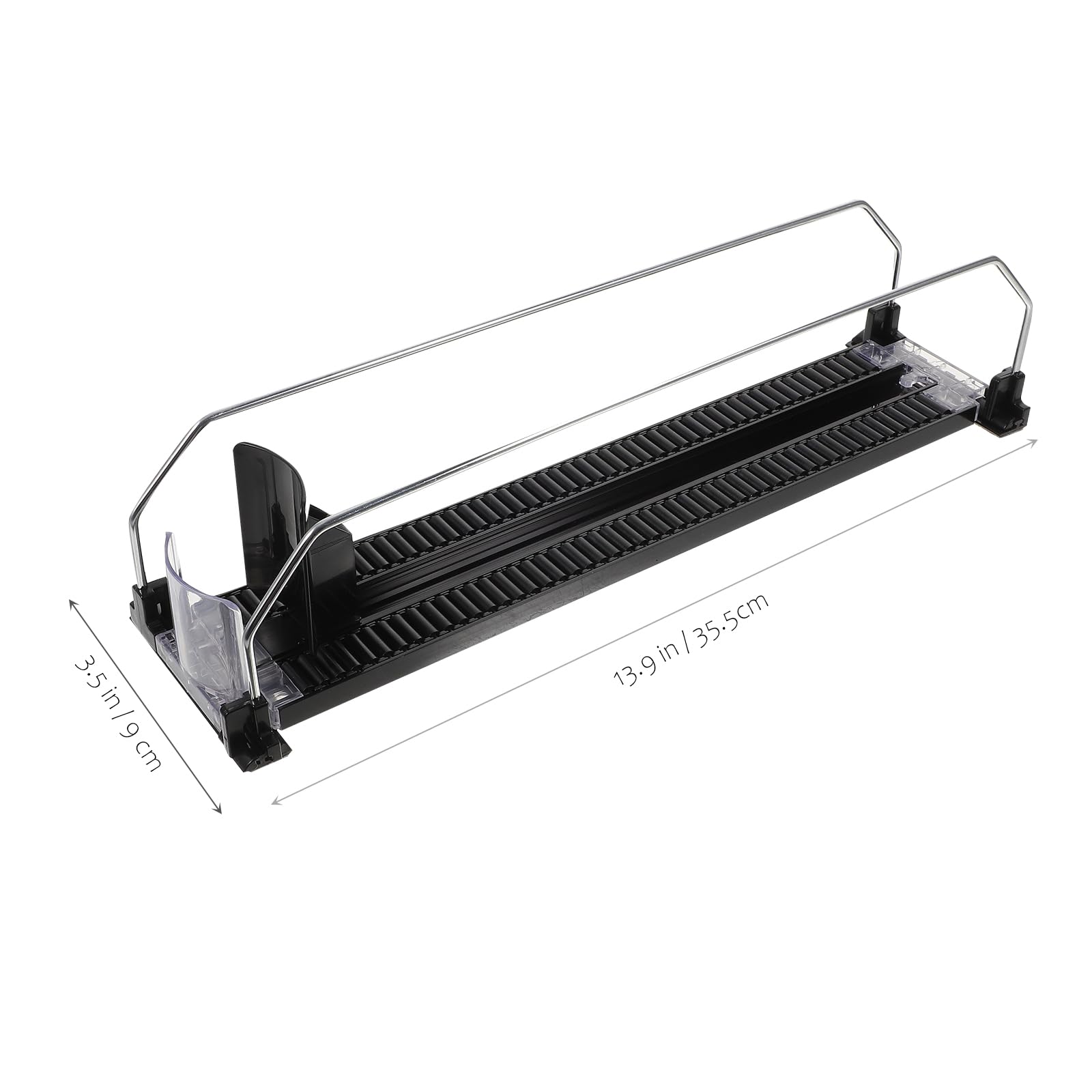 Automatic Beverage Dispenser Pusher Glide Refrigerator Organizer - Drink Can Rack Shelf for Convenience Stores Supermarket Home Fridge Pantry Cabinet - 14.0x3.5 Inch, Black, 1N570HY8OA71B21G43O18N8