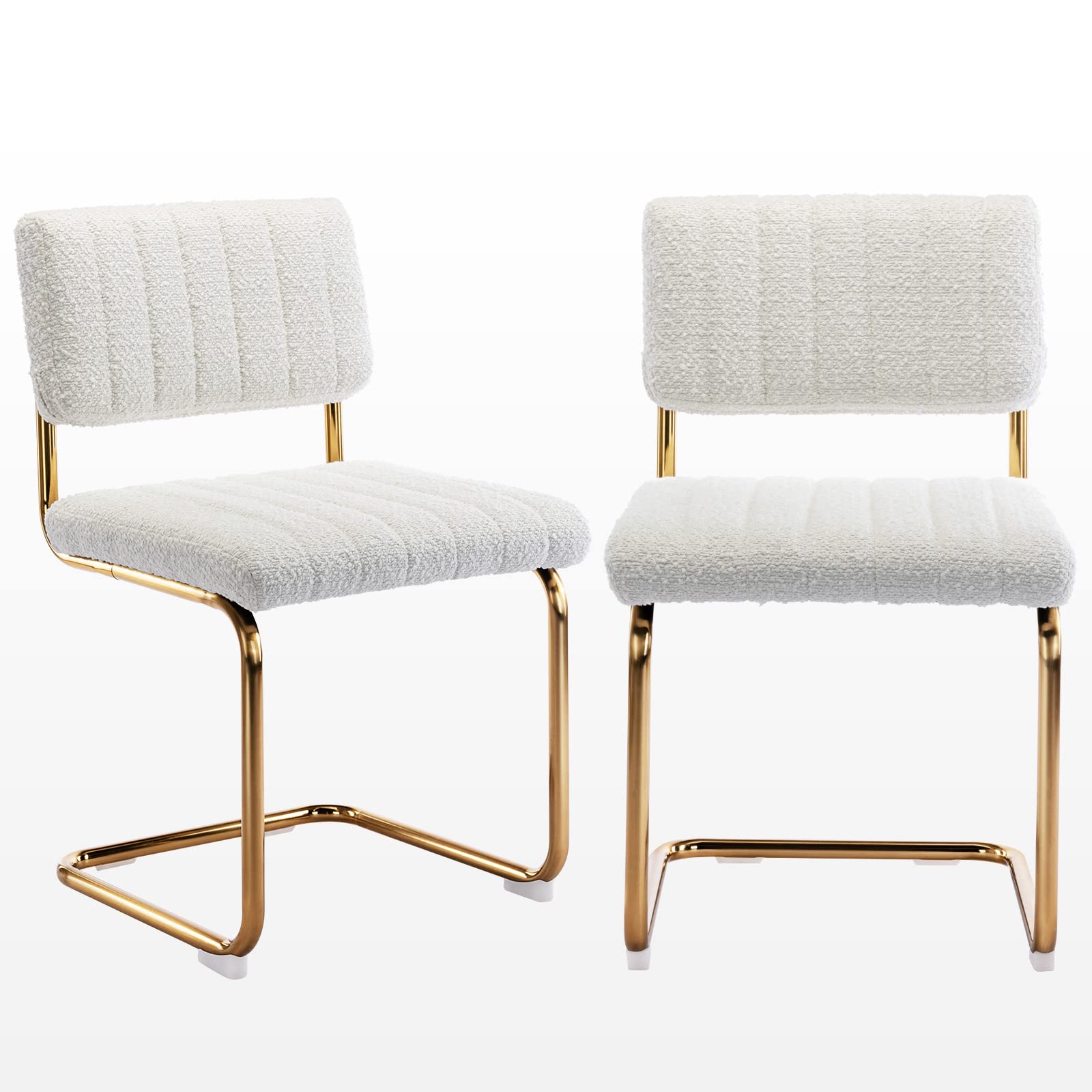 Zesthouse Mid Century Boucle Dining Chairs Set of 2, White Retro Kitchen Chairs with Gold Legs, Upholstered Armless Accent Chairs Side Chairs for Living Room