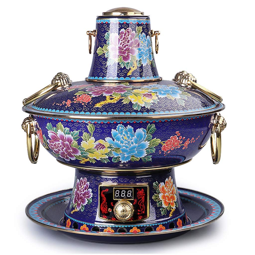 Chafing Dishes Saucepans With Lids Non Stick Hotel Cloisonne Copper Hot Pot Household Electric Carbon Dual-purpose Fire Boiler Old-fashioned Mutton Hotpot Craftsmanship (Color : A, Size : 34cm)