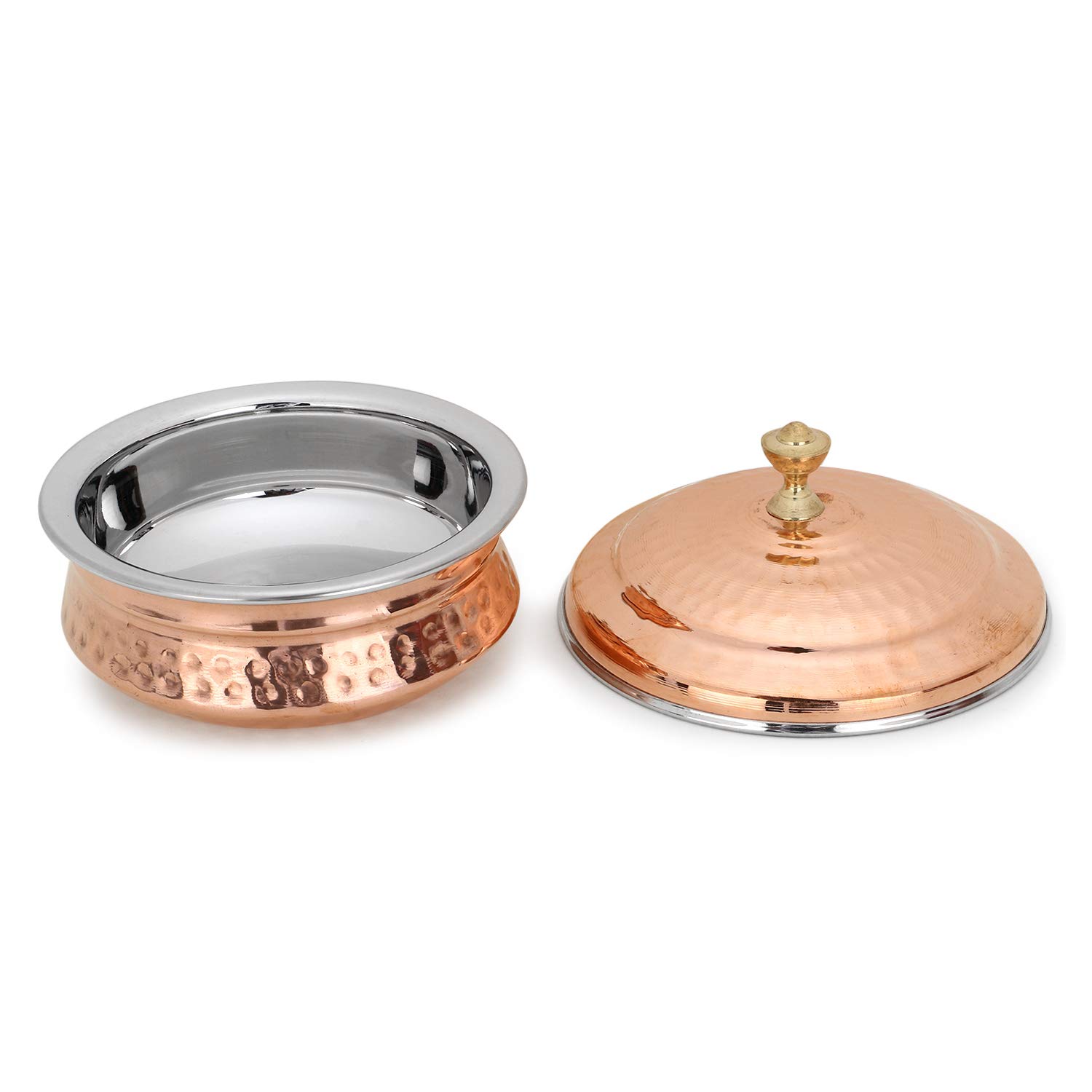 Zap Impex Set of 2, Copper Tableware Serving Bowl Indian Serveware Handi Set, Tureen Copper Stainless Steel Serving Dishes For Serving your favourite Dish with a Traditional Touch (No: 2 (15 cm))