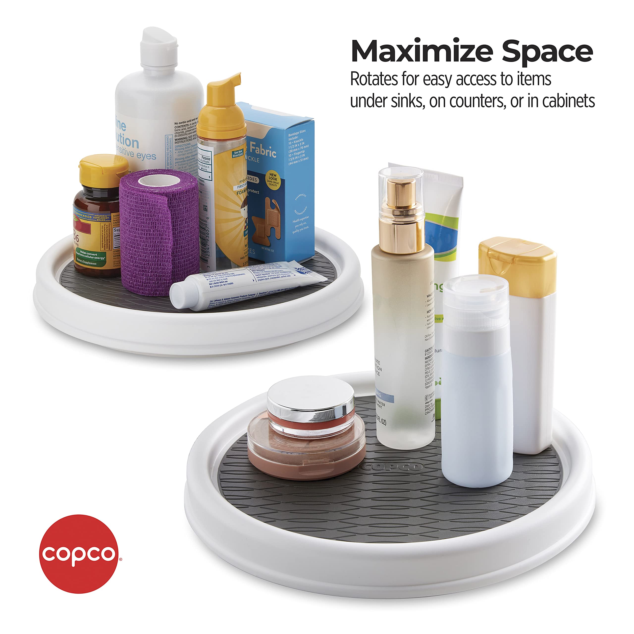 Copco Non-Skid Pantry Cabinet Lazy Susan Turntable, 9-Inch, White/Gray 2