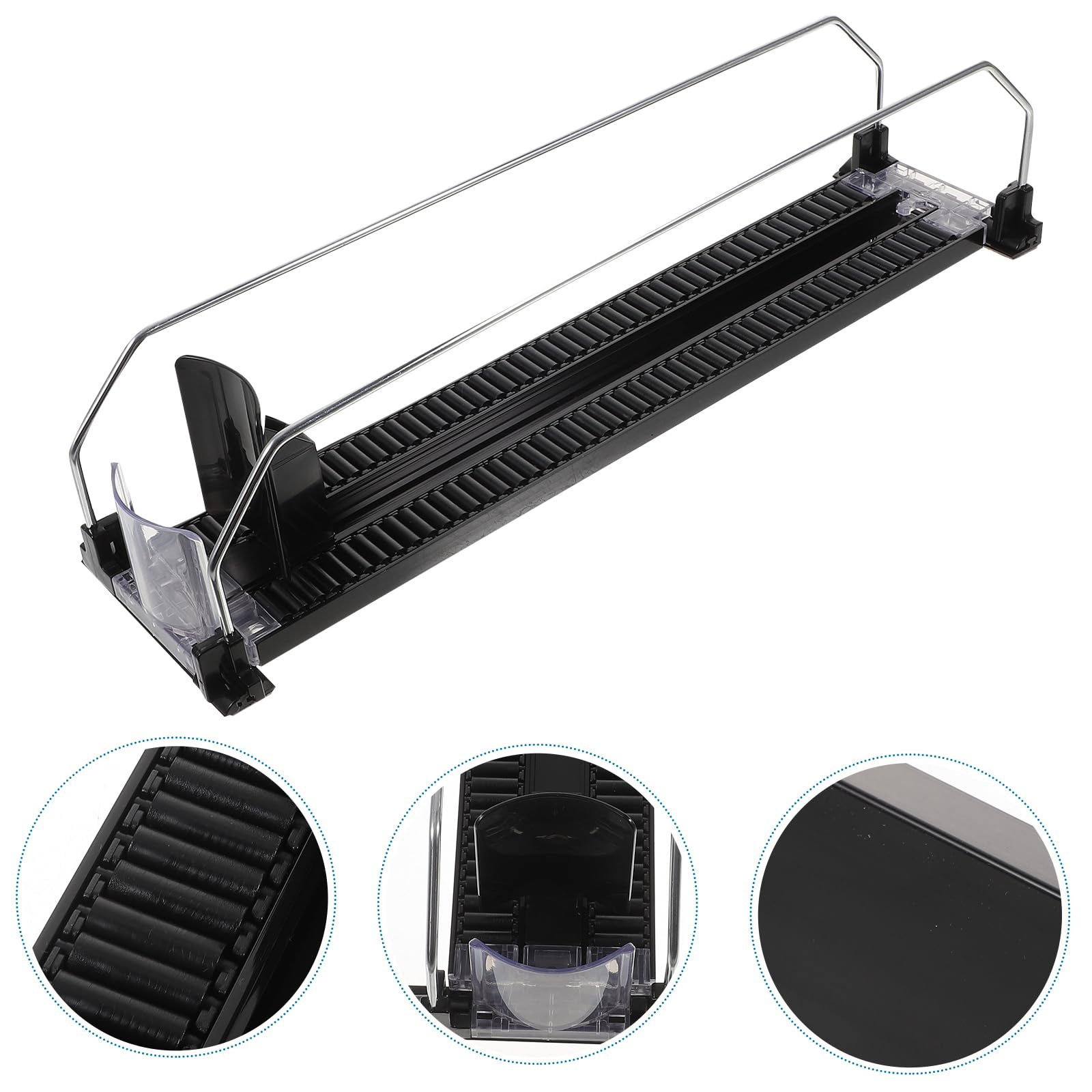 Automatic Beverage Dispenser Pusher Glide Refrigerator Organizer - Drink Can Rack Shelf for Convenience Stores Supermarket Home Fridge Pantry Cabinet - 14.0x3.5 Inch, Black, 1N570HY8OA71B21G43O18N8