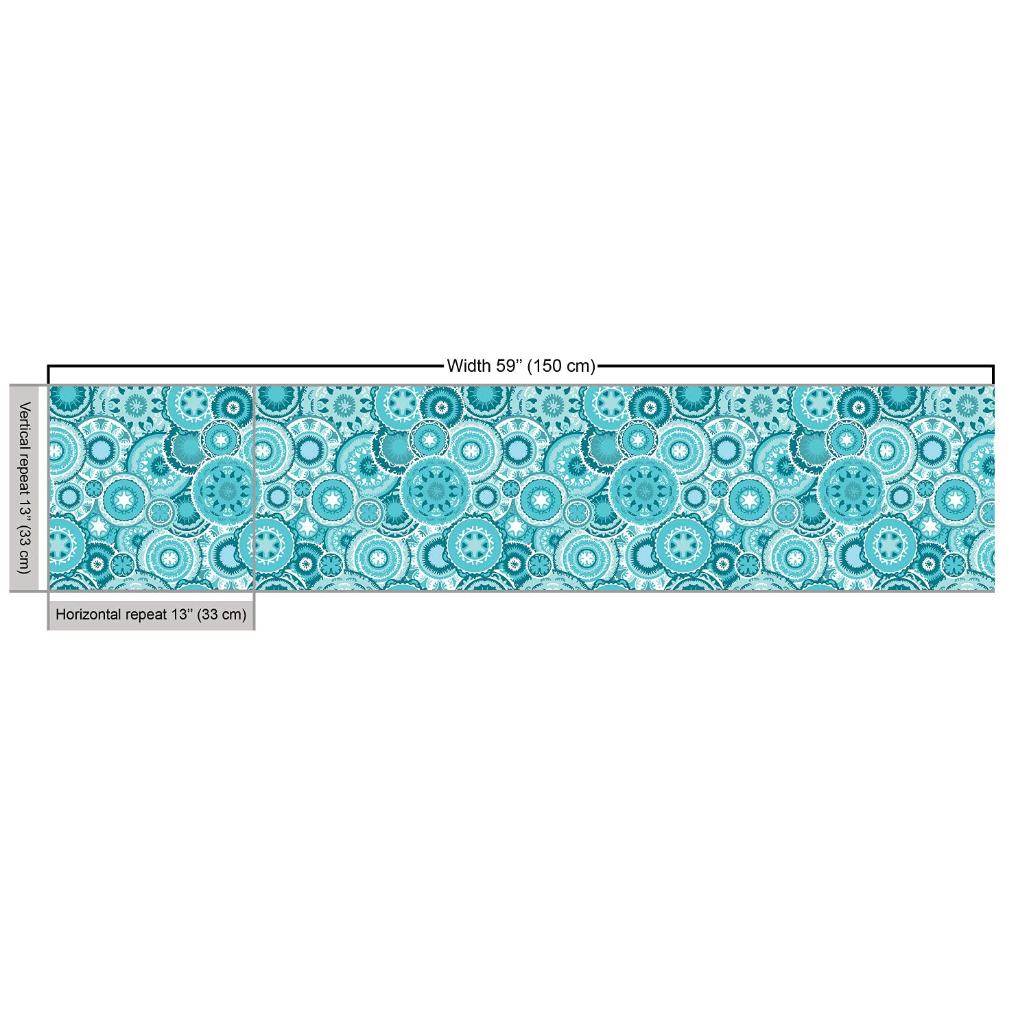 Ambesonne Aqua Fabric by The Yard, Hippie Floral Leaves Mandala Rounds Traditional Elements Print, Decorative Fabric for Upholstery and Home Accents, 1 Yard, Turquoise White