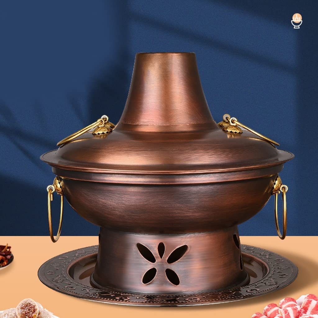 Chafing Dishes Beijing Hotpot, Electric Carbon Dual-use Copper Hotpot, Thickened Copper Mongolian Multi Person Hotpot, Charcoal Copper Hotpot, Suitable For Family Dinner And Outdoor Picnic ( Color : B