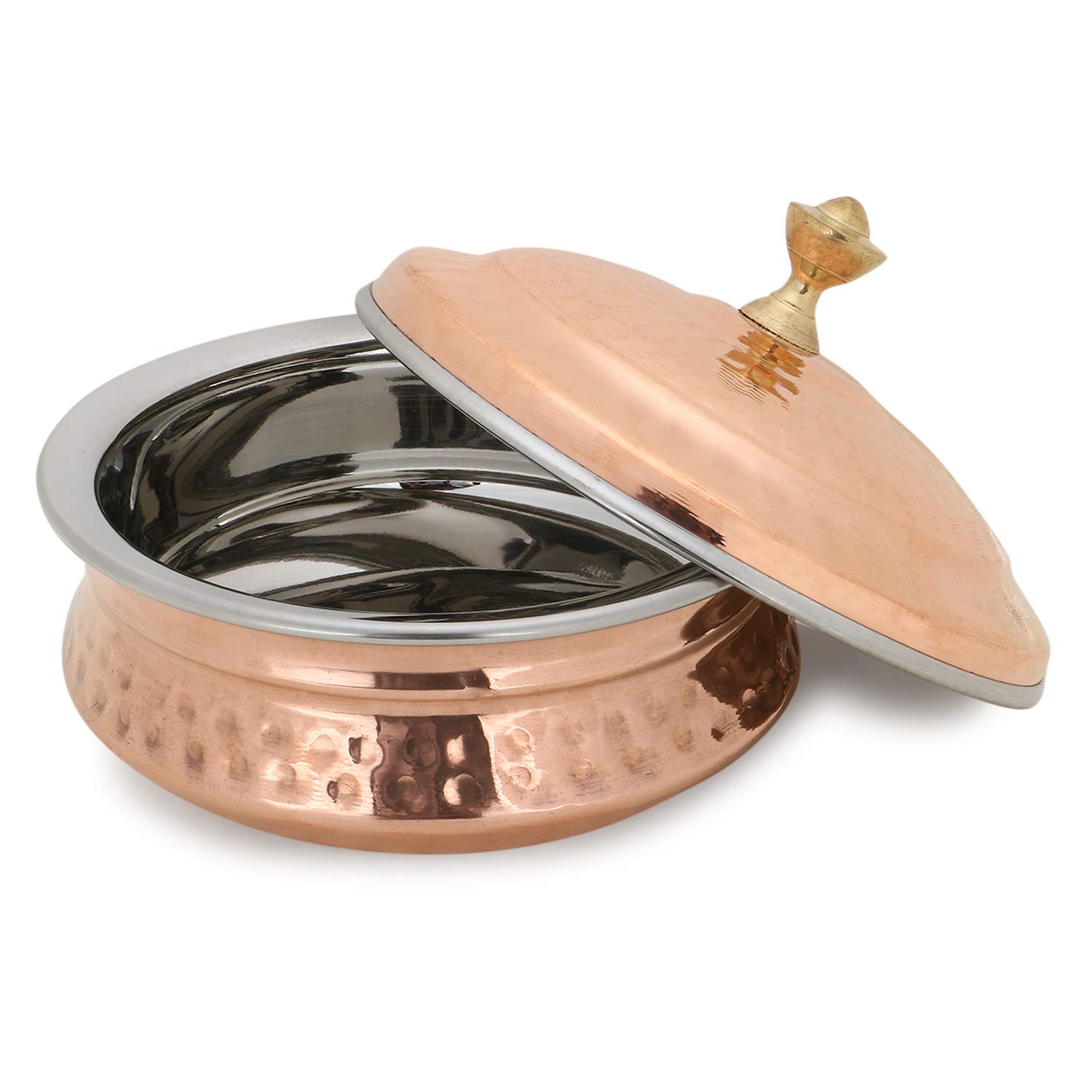 Zap Impex Set of 2, Copper Tableware Serving Bowl Indian Serveware Handi Set, Tureen Copper Stainless Steel Serving Dishes For Serving your favourite Dish with a Traditional Touch (No: 2 (15 cm))
