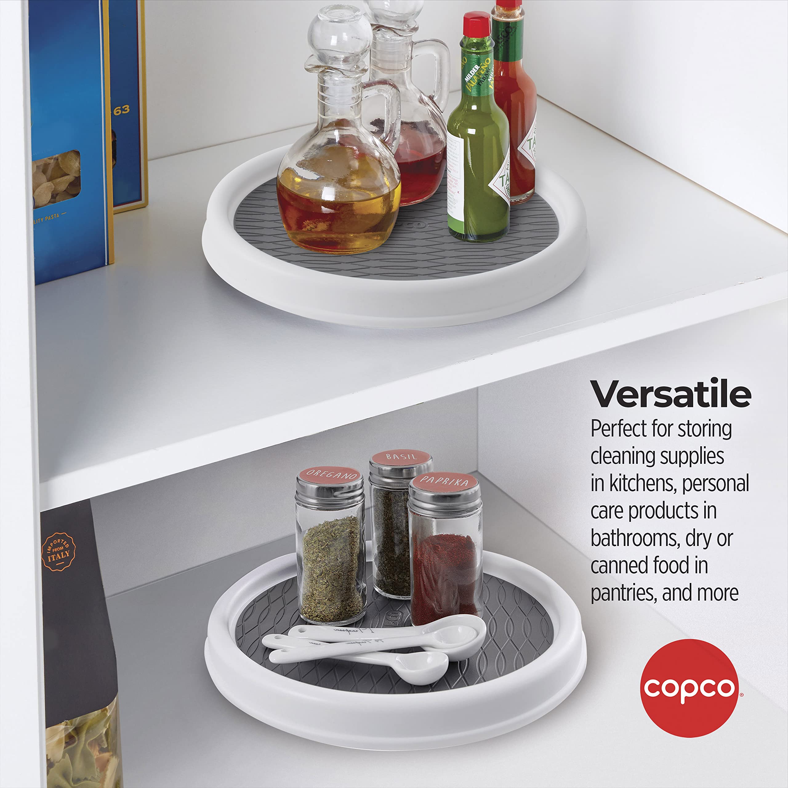 Copco Non-Skid Pantry Cabinet Lazy Susan Turntable, 9-Inch, White/Gray 2