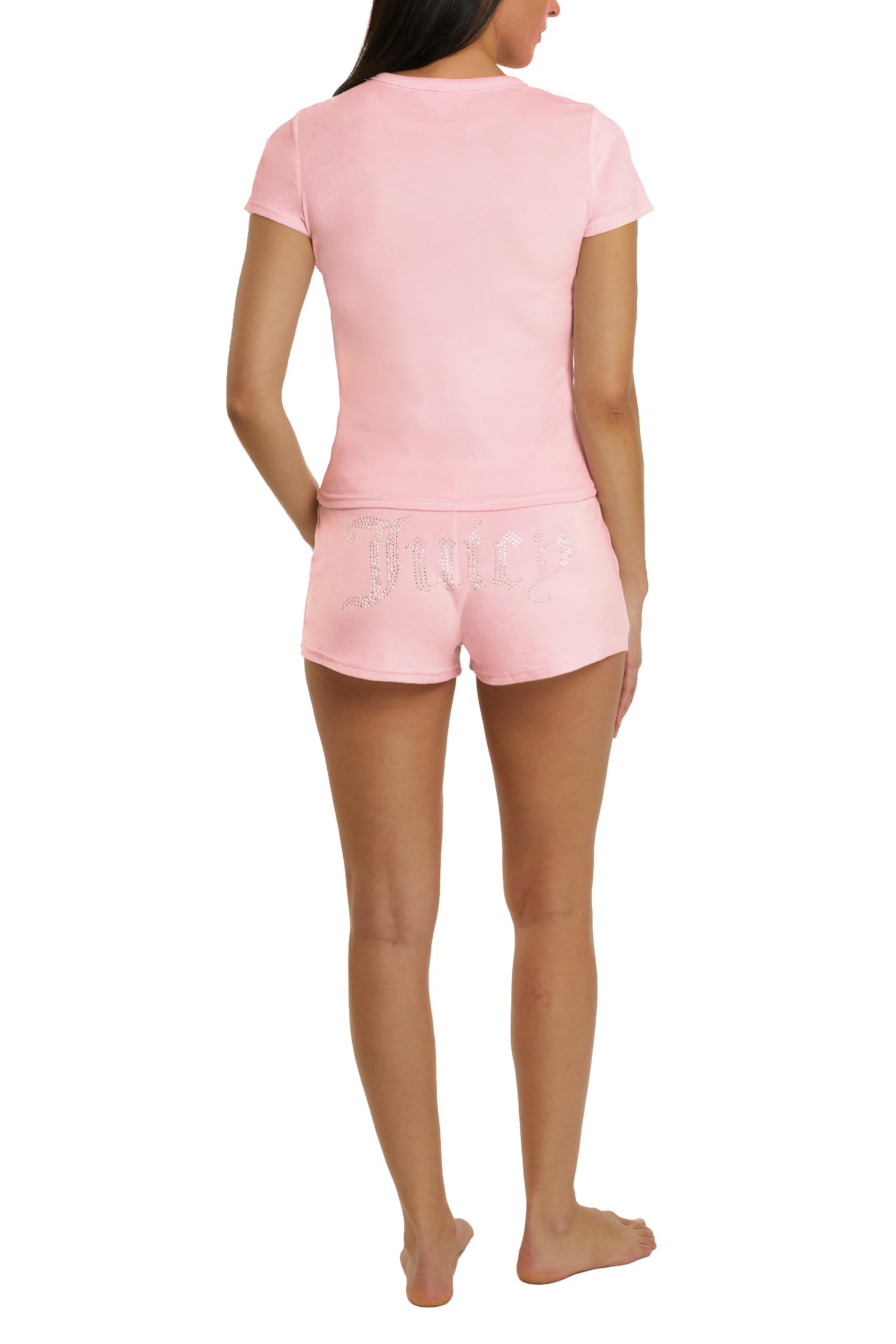 Juicy Couture Velvet Pajama 2 Piece Lounge Sleepwear Short Set for Women (US, Alpha, Large, Regular, Regular, Lola Pink)
