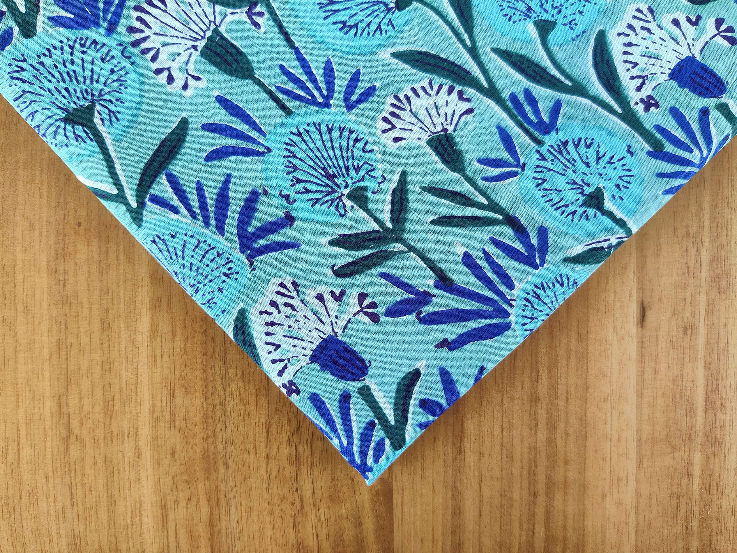 Craftbot Hand Block Print Fabric by The Yard - PRECUT 1 Yard 42 Inch Width - 100% Cotton Material - Aqua and Blue Floral Pattern - Light Weight Indian Cloth for Making Summer Dress Tops Project etc