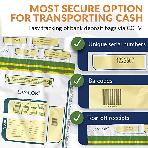 ControlTek SafeLok 12" x 16", Clear, Case of 500, Tamper-Evident Deposit Bags, Cash Currency Handling & Valuables, Moisture, Heat, Cold Detection, Tear-off Receipt + Large Barcodes 585093