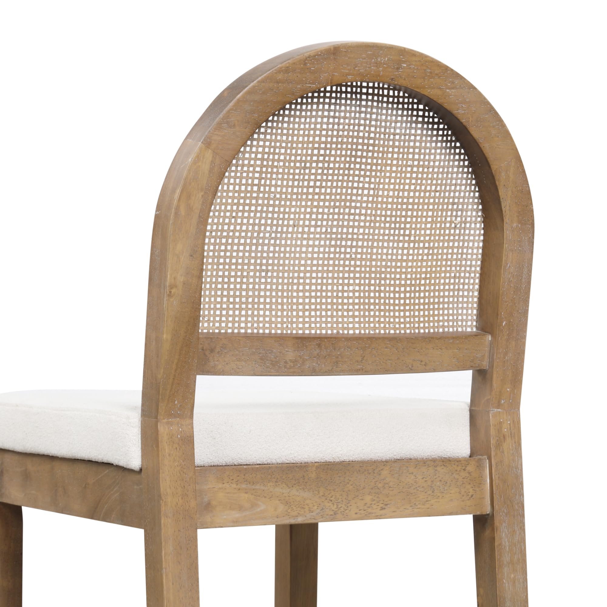 Nathan James Bailey Boucle Upholstered Rattan Bar Stool, Counter Height Stool with Natural Rattan Woven Back For Kitchen Island, Light Brown
