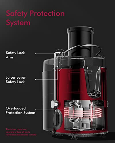 Juicer Machines, SIFENE 500W Big Mouth Centrifugal Juicer, Juice Maker Extractor for Vegetable and Fruit with 3-Speed Setting, Easy to Clean (Red)