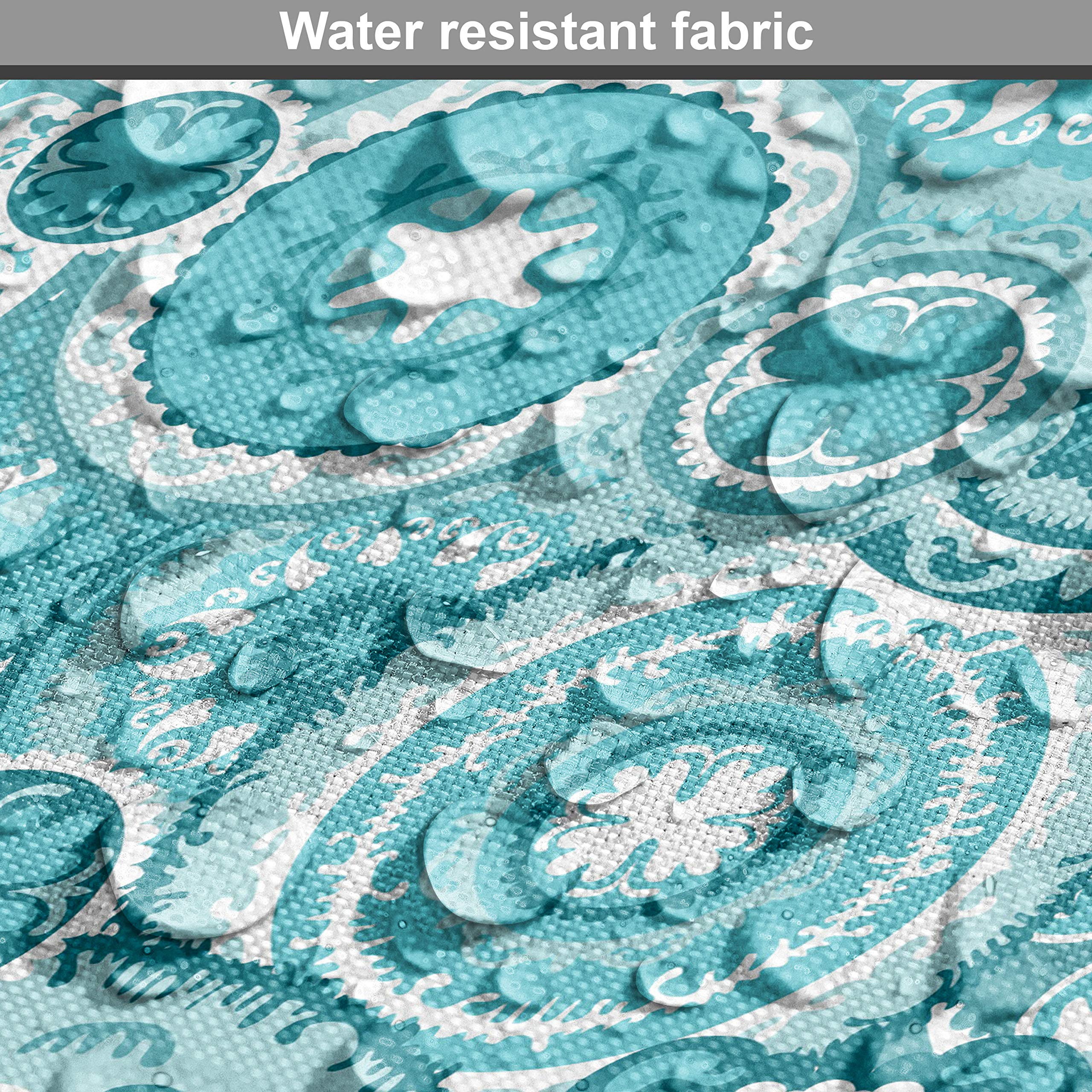 Ambesonne Aqua Fabric by The Yard, Hippie Floral Leaves Mandala Rounds Traditional Elements Print, Decorative Fabric for Upholstery and Home Accents, 1 Yard, Turquoise White