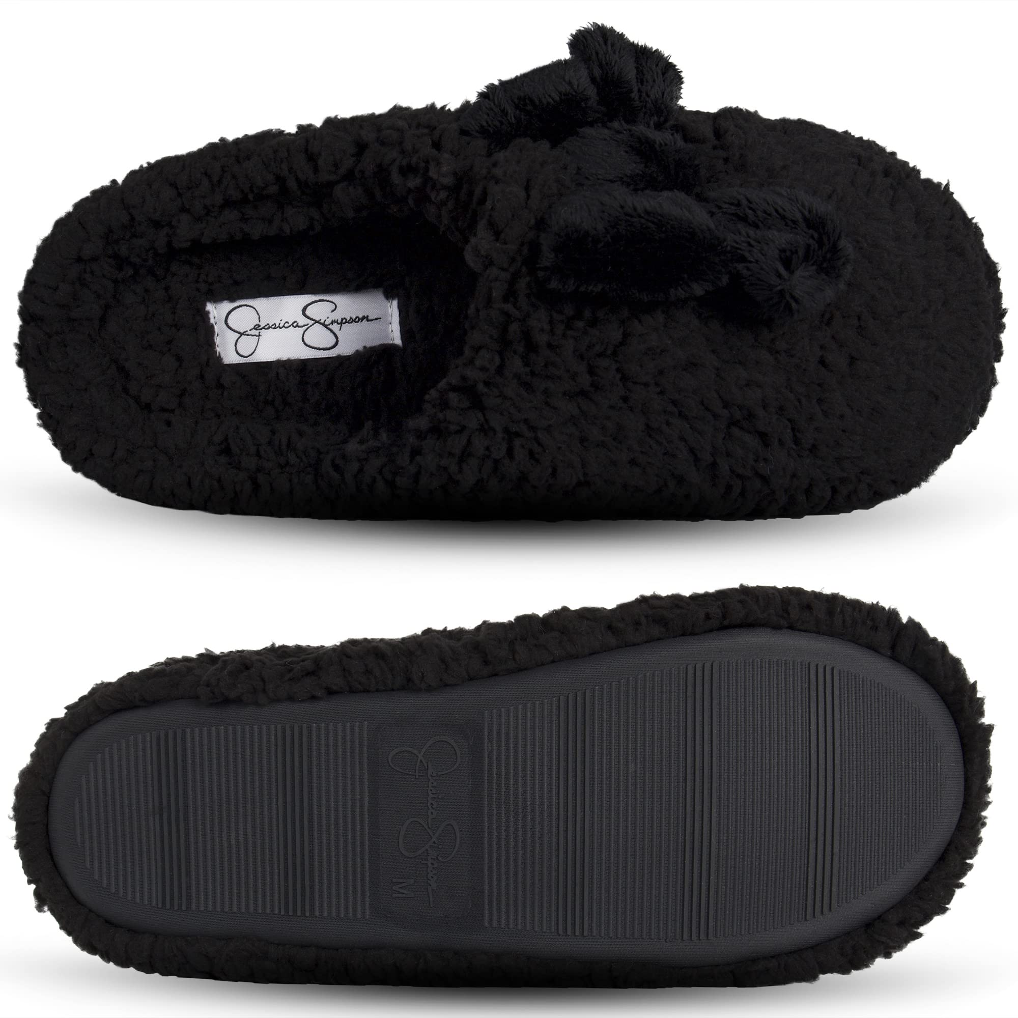 Jessica Simpson Women's Plush Marshmallow Slide on House Slipper Clog with Memory Foam, Black, X-Large