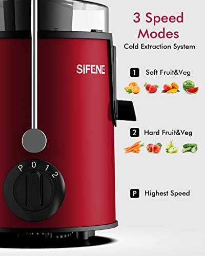 Juicer Machines, SIFENE 500W Big Mouth Centrifugal Juicer, Juice Maker Extractor for Vegetable and Fruit with 3-Speed Setting, Easy to Clean (Red)