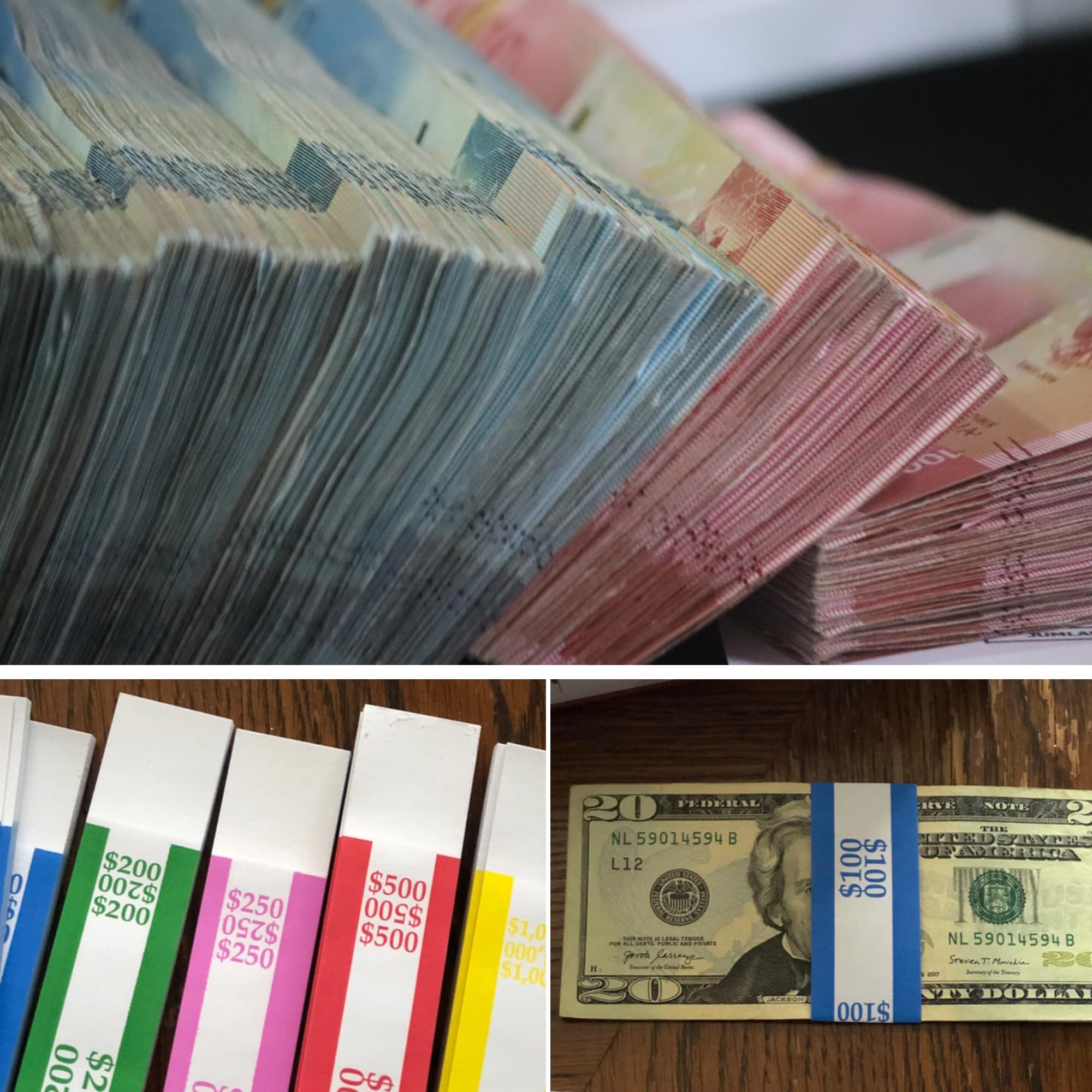 Money Bands for Cash 600-PCS Self Adhesive Wrappers for Bills, Currency Sleeves for Prop Money with One White Pen(50 of Each-600 Assorted)