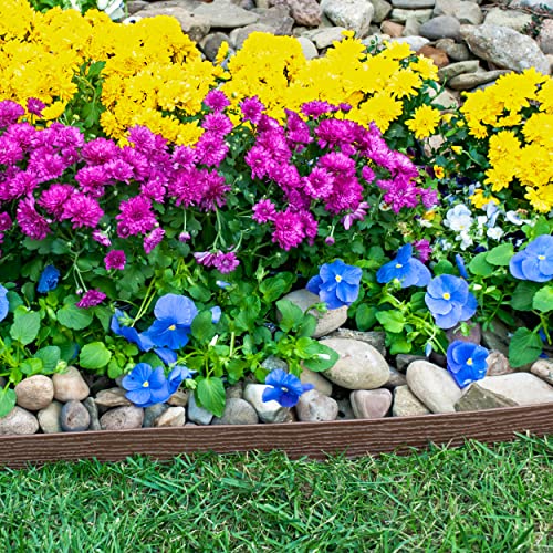EasyFlex Tall Wall No-Dig Ladscape Edging with Anchoring Spikes, 2.5 in. Tall Straight Top Plastic Garden Border with Woodgrain Texture, 40 Foot Kit, Brown (3220BRE-40C)