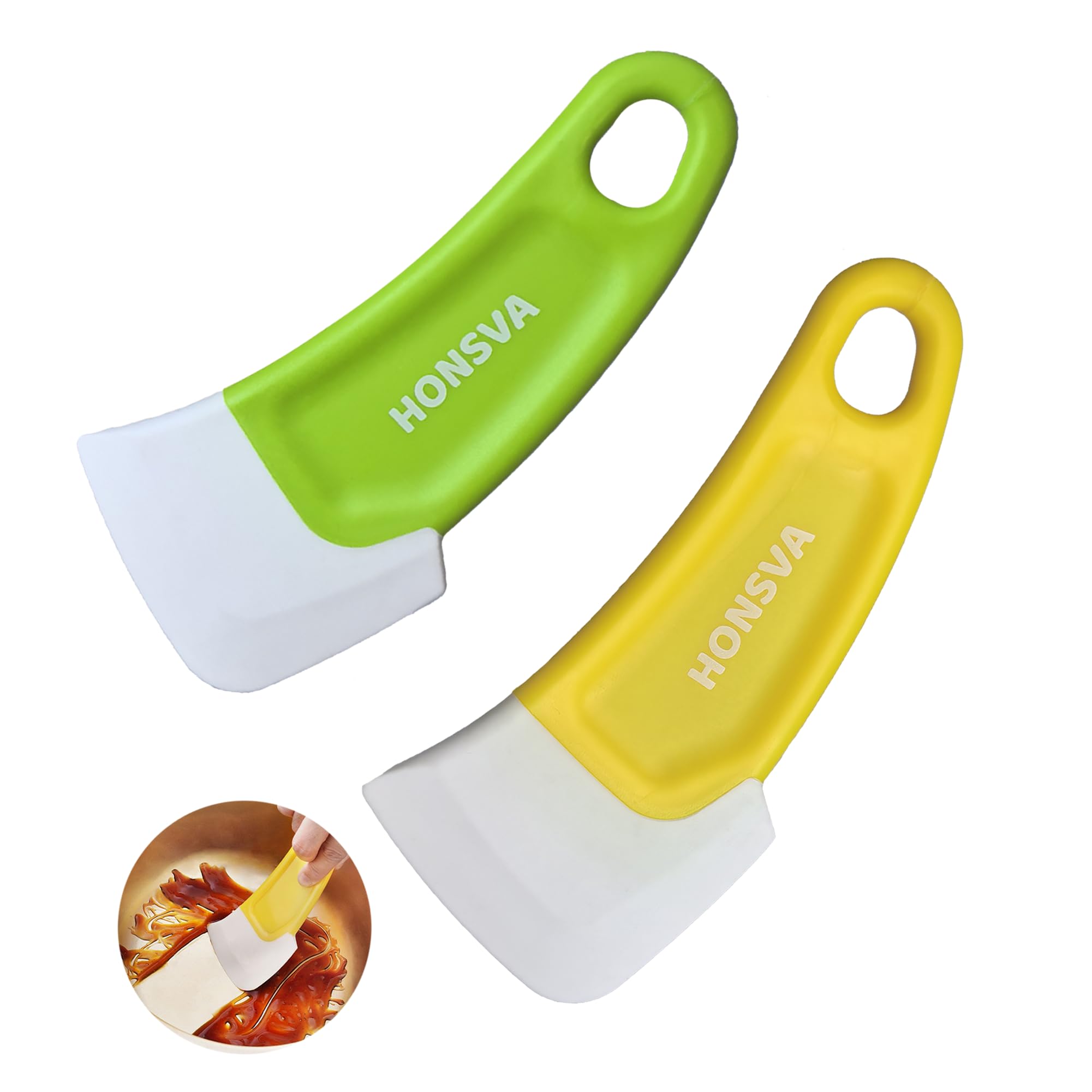 Honsva Silicone Dish Scraper to Kitchen Cleaning for Pans, Pots, Bowls, Non-stick Scraping Spatulas Tool, One Pack in Yellow… (2 Packs)