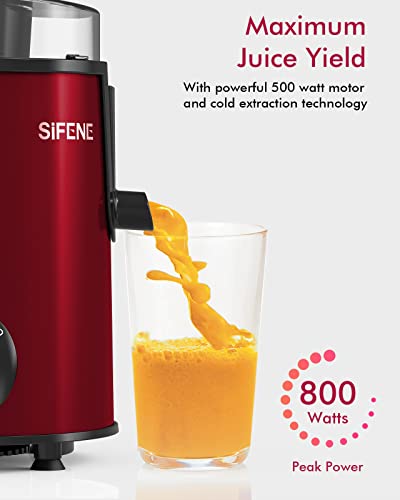 Juicer Machines, SIFENE 500W Big Mouth Centrifugal Juicer, Juice Maker Extractor for Vegetable and Fruit with 3-Speed Setting, Easy to Clean (Red)