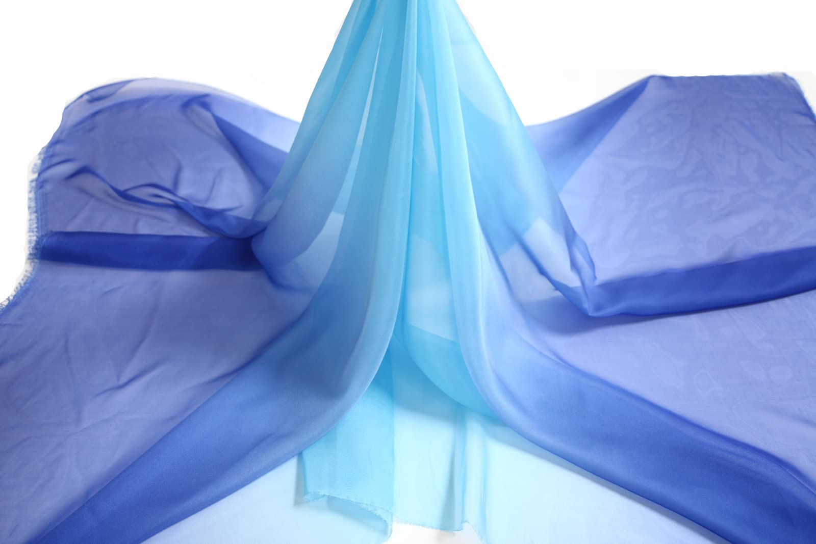 Thin 30D Shade Chiffon Fabric Soft Dancing Scarf Hanfu Chiffon Material Party Show Gradient Decoration Fashion Chiffon Gauze 100cm*148cm (Royal Blue-Sky Blue-Royal Blue)