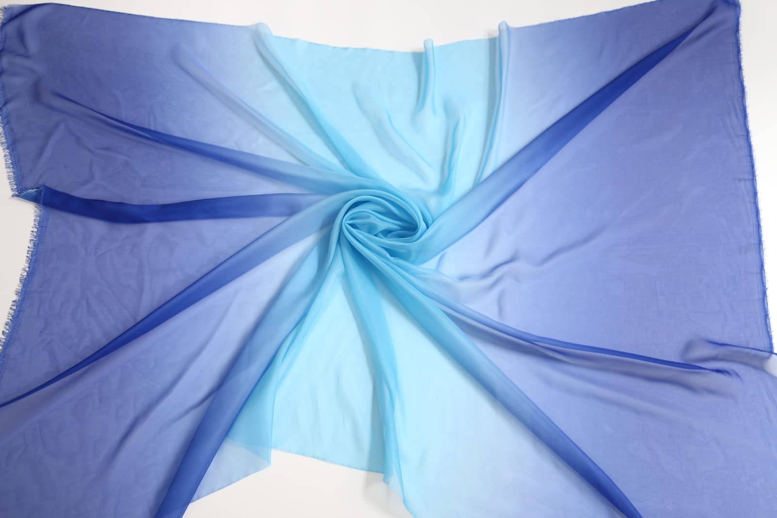 Thin 30D Shade Chiffon Fabric Soft Dancing Scarf Hanfu Chiffon Material Party Show Gradient Decoration Fashion Chiffon Gauze 100cm*148cm (Royal Blue-Sky Blue-Royal Blue)
