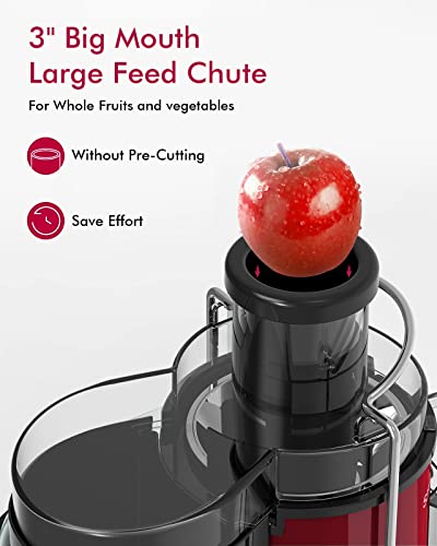 Juicer Machines, SIFENE 500W Big Mouth Centrifugal Juicer, Juice Maker Extractor for Vegetable and Fruit with 3-Speed Setting, Easy to Clean (Red)