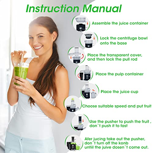 600W 3 Speeds Juicer Machines Vegetable and Fruit, Regenerate Centrifugal Juice Extractor with Big Mouth 3β Feed Chute, Easy to Clean, BPA-Free Compact Centrifugal Juice Maker, Black