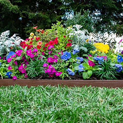 EasyFlex Tall Wall No-Dig Ladscape Edging with Anchoring Spikes, 2.5 in. Tall Straight Top Plastic Garden Border with Woodgrain Texture, 40 Foot Kit, Brown (3220BRE-40C)