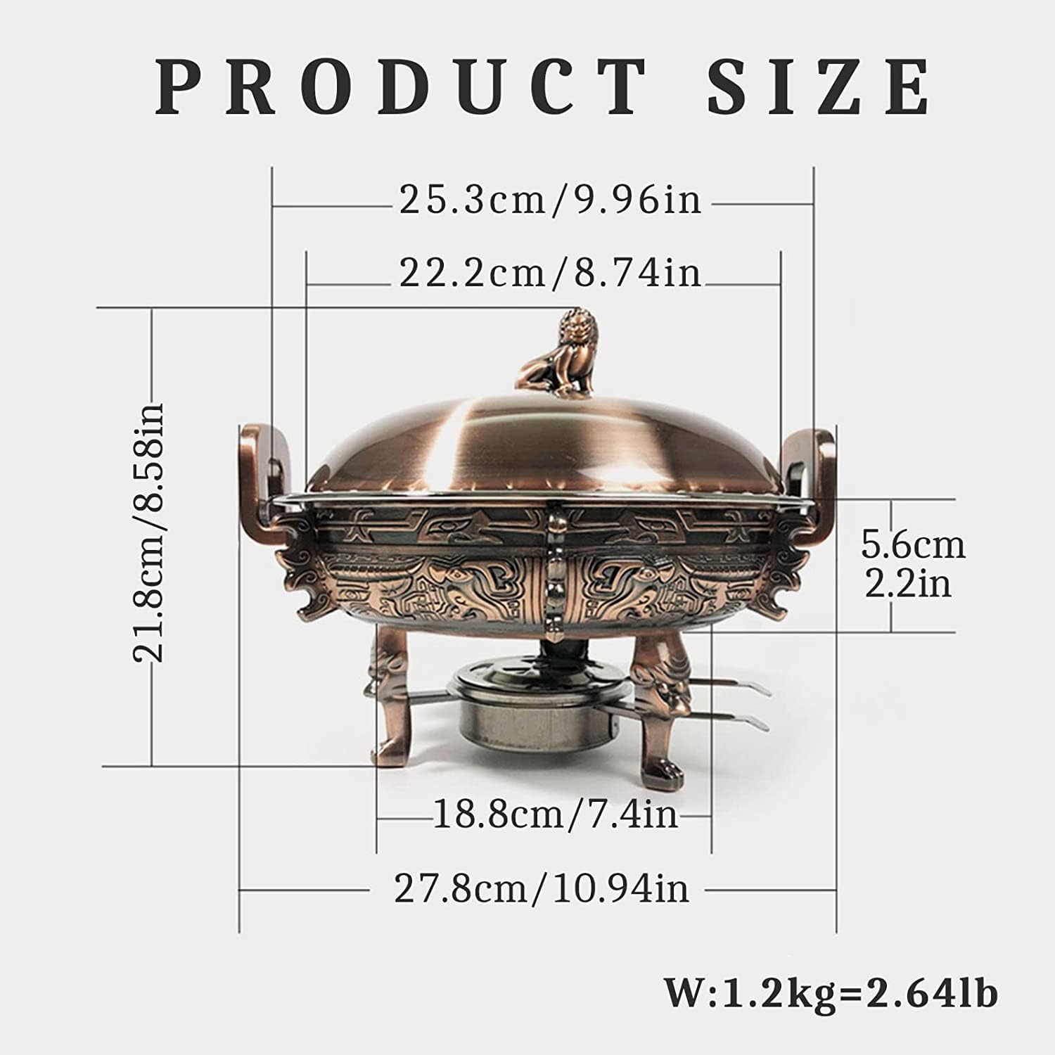 Commercial Round Chafing Dish,4 Pack Stainless Steel Chafers and Buffet Warmers Sets with Pans and Fuel Holders, for Wedding, Parties, Banquet, Catering Events,Red coppery,(1.8L)