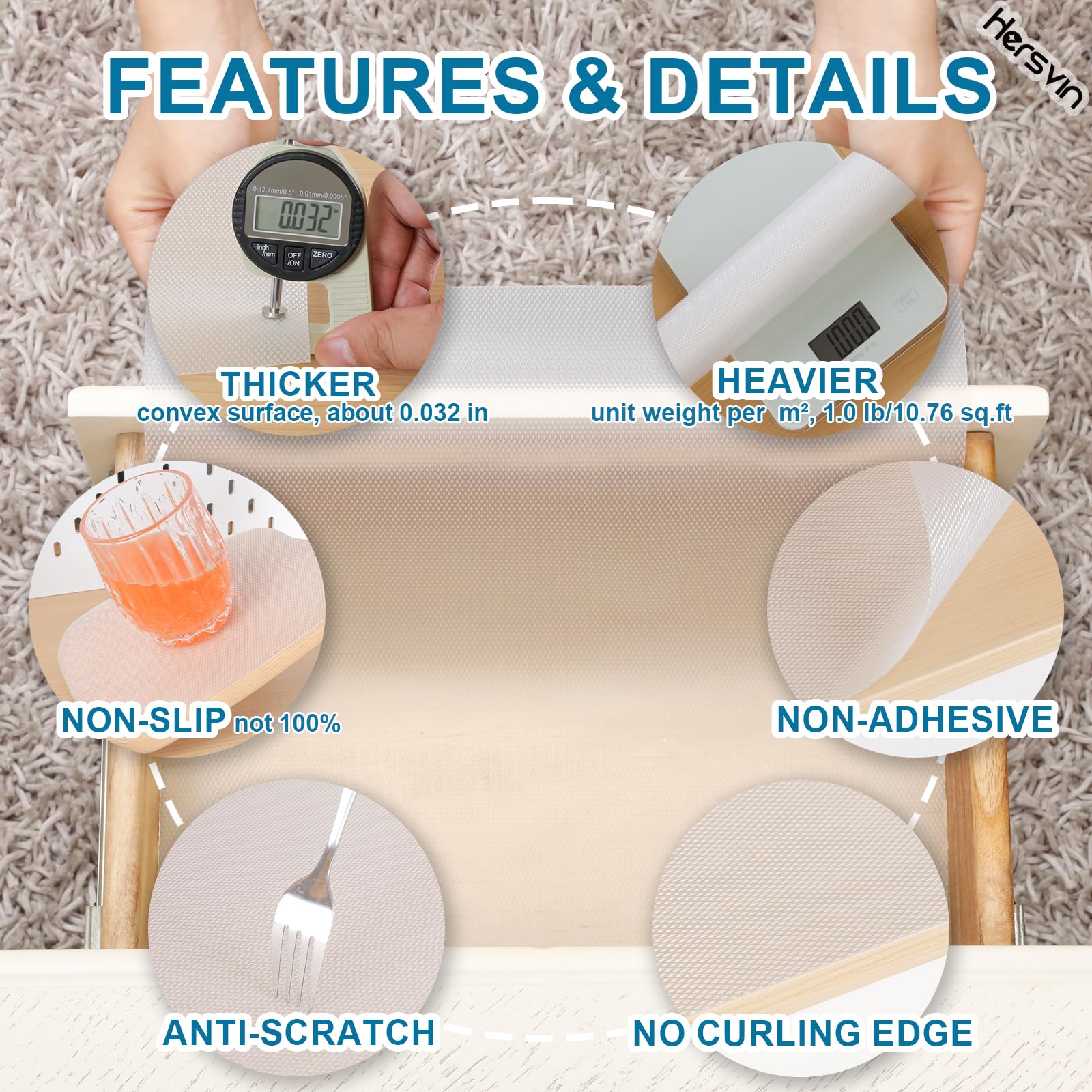 Hersvin Shelf Liners,17.5" x20' EVA Drawer Mats, Cupboard Pad, Kitchen Cabinet Lining Fridge Cushion for Home Office(Clear/Diamond)