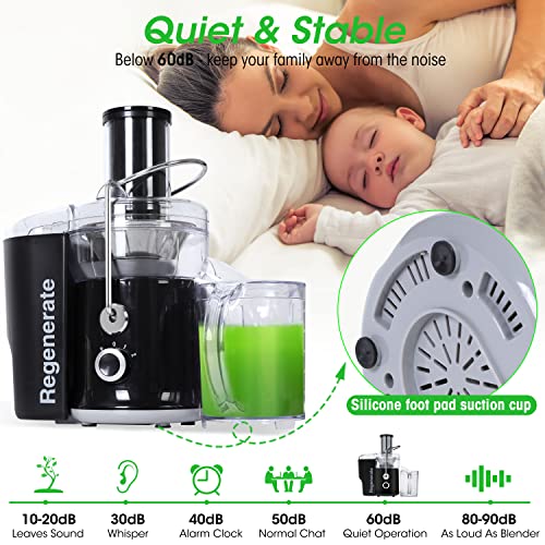 600W 3 Speeds Juicer Machines Vegetable and Fruit, Regenerate Centrifugal Juice Extractor with Big Mouth 3β Feed Chute, Easy to Clean, BPA-Free Compact Centrifugal Juice Maker, Black