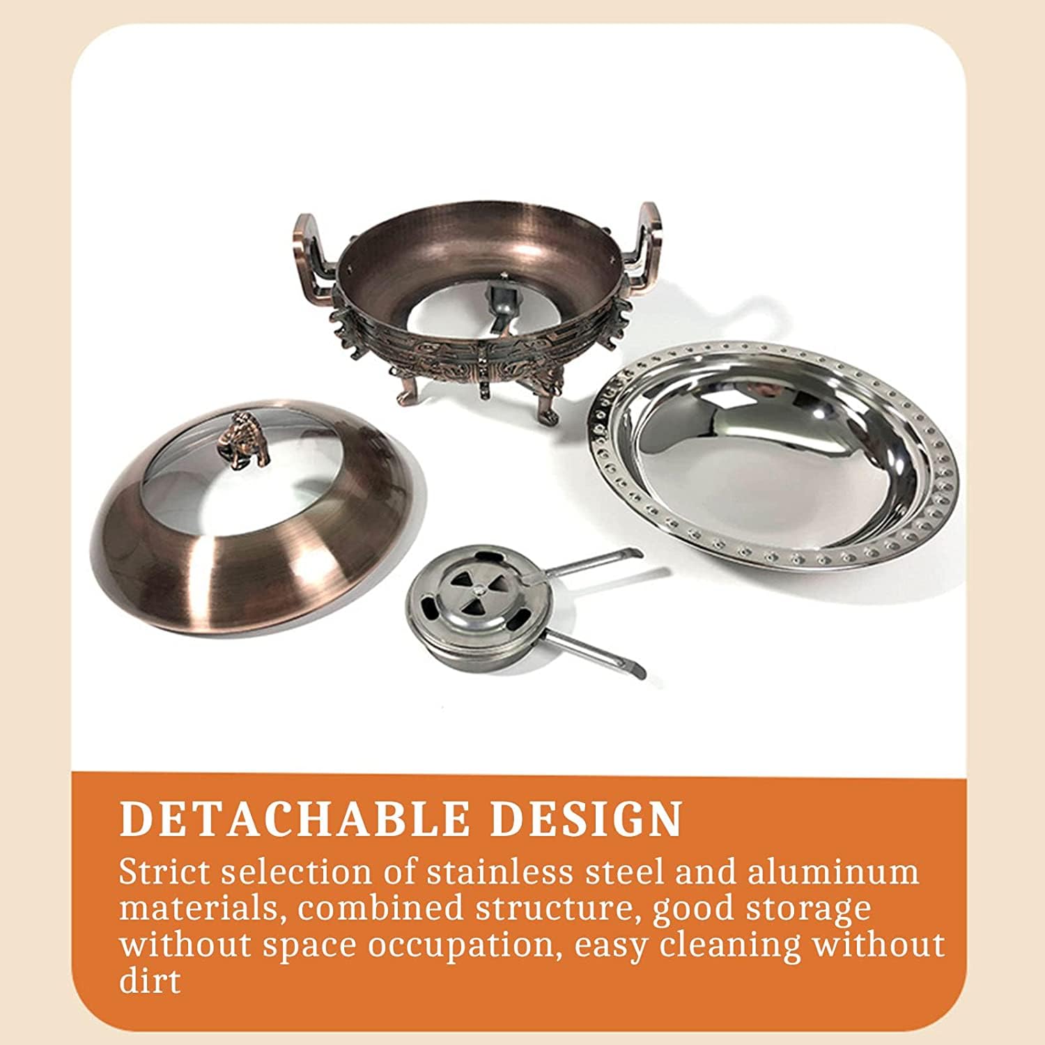 Commercial Round Chafing Dish,4 Pack Stainless Steel Chafers and Buffet Warmers Sets with Pans and Fuel Holders, for Wedding, Parties, Banquet, Catering Events,Red coppery,(1.8L)