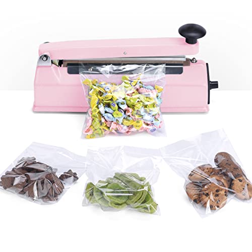 METRONIC Impulse Sealer 8 inch, Manual Heat Sealer Machine for Plastic Bags, Shrink Wrap Bag Sealers Heavy Duty Sealing Machine with Repair Kit ( Pink)