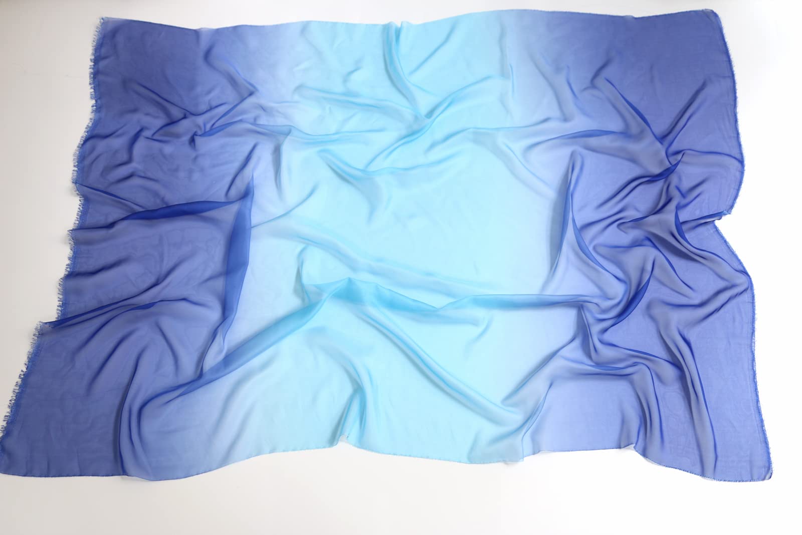 Thin 30D Shade Chiffon Fabric Soft Dancing Scarf Hanfu Chiffon Material Party Show Gradient Decoration Fashion Chiffon Gauze 100cm*148cm (Royal Blue-Sky Blue-Royal Blue)