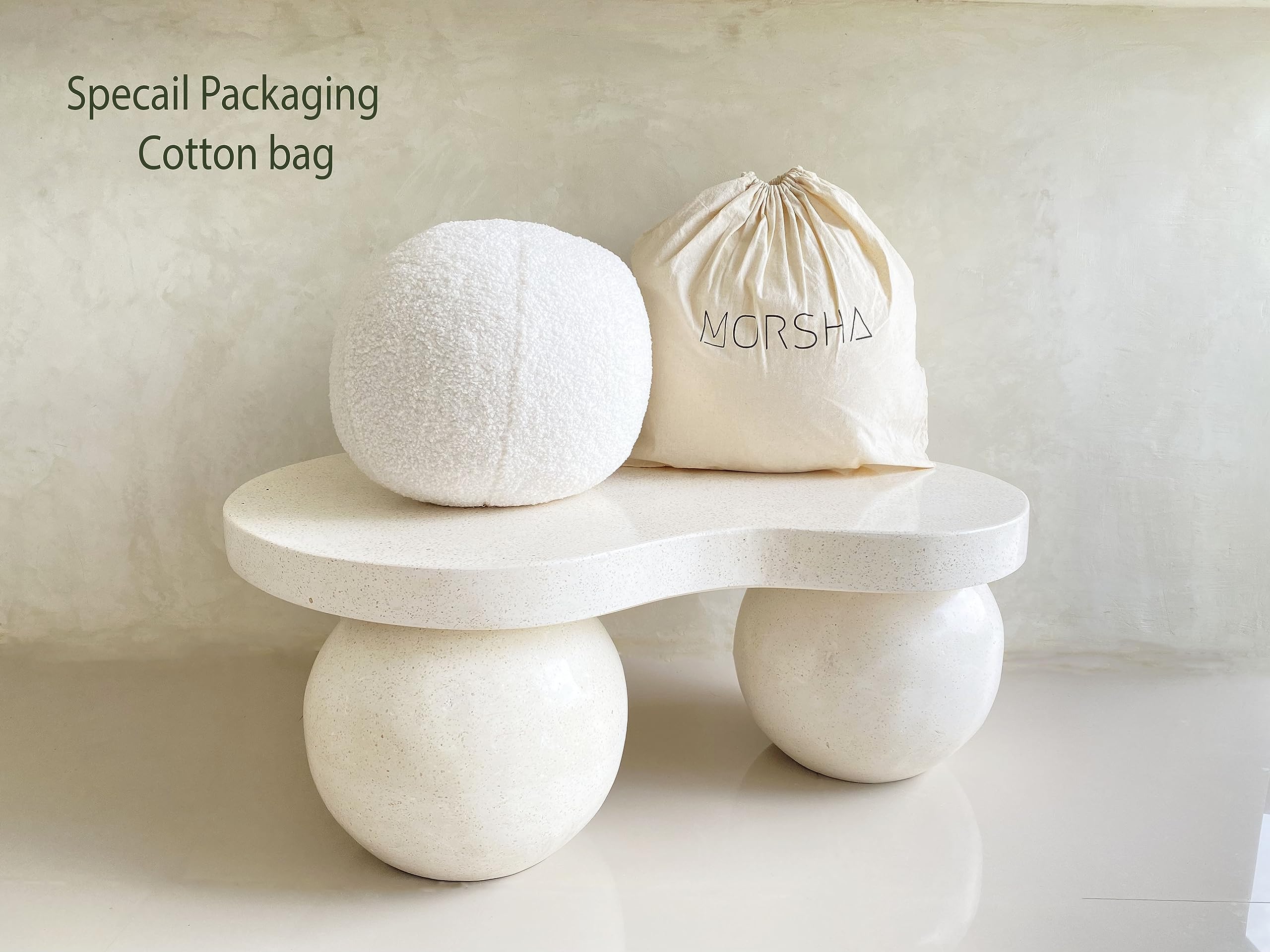 MORSHA Boucle Ball Pillow - 11.8 Inch Round Sphere cushion for Modern, Chic, and Boho Style Home Decor - Cute, Trendy, and Comfortable, GIFT, Teddy boucle fleece,Orb (IVORY)