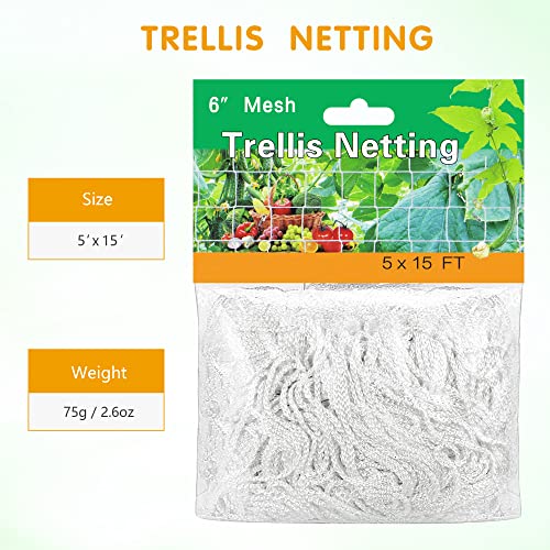 Hoople 5X15ft Garden Plant Trellis Netting Mesh Flexible String Net with Square Mesh for Climbing Plants, Vegetables, Fruits, and Flowers