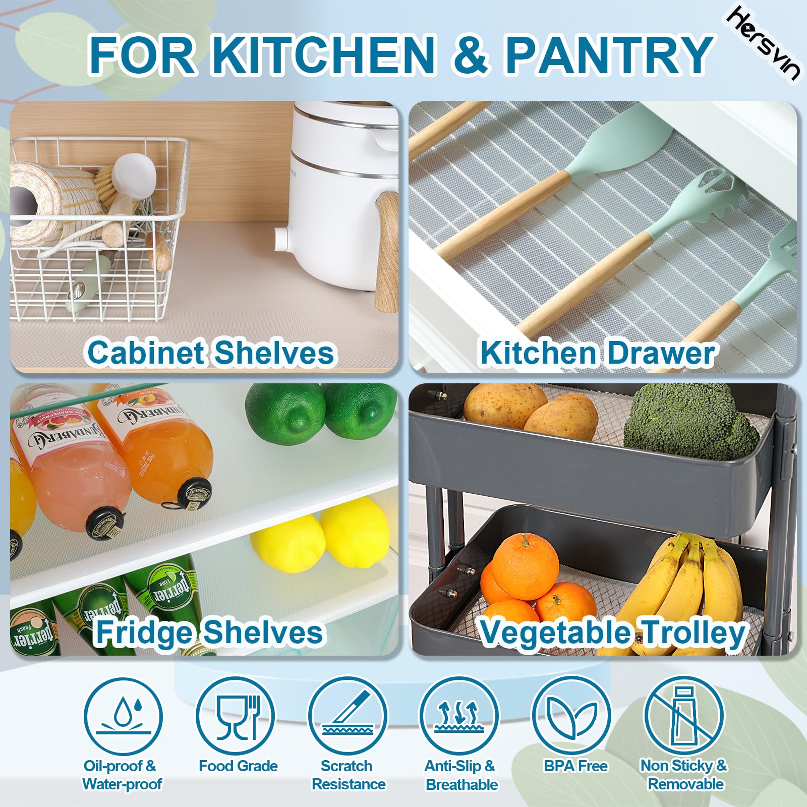 Hersvin Shelf Liners,17.5" x20' EVA Drawer Mats, Cupboard Pad, Kitchen Cabinet Lining Fridge Cushion for Home Office(Clear/Diamond)