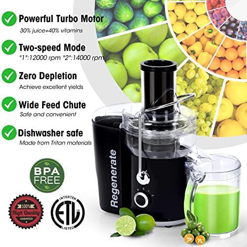 600W 3 Speeds Juicer Machines Vegetable and Fruit, Regenerate Centrifugal Juice Extractor with Big Mouth 3β Feed Chute, Easy to Clean, BPA-Free Compact Centrifugal Juice Maker, Black