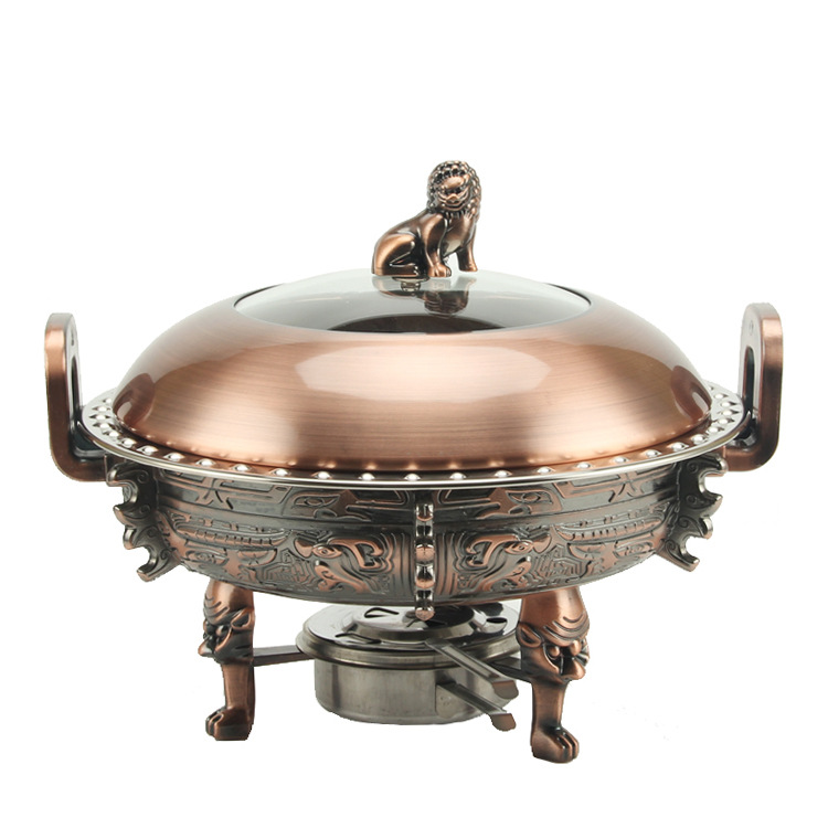 Commercial Round Chafing Dish,4 Pack Stainless Steel Chafers and Buffet Warmers Sets with Pans and Fuel Holders, for Wedding, Parties, Banquet, Catering Events,Red coppery,(1.8L)