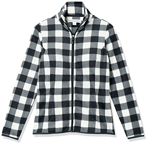 Amazon Essentials Women's Classic-Fit Full-Zip Polar Soft Fleece Jacket (Available in Plus Size), Black White Mini Buffalo Plaid, Medium