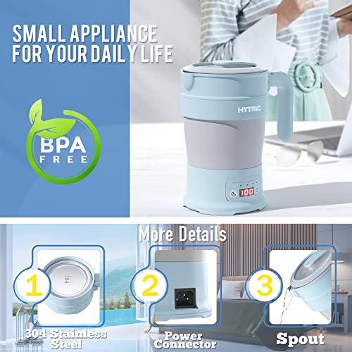 HYTRIC Travel Electric Kettle, 700ML Foldable Small Electric Kettle BPA-Free, Portable Electric Kettle with Multifunctional Panel, Collapsible Hot Water Kettle with Keep Warm & Delay Start, 110V Blue